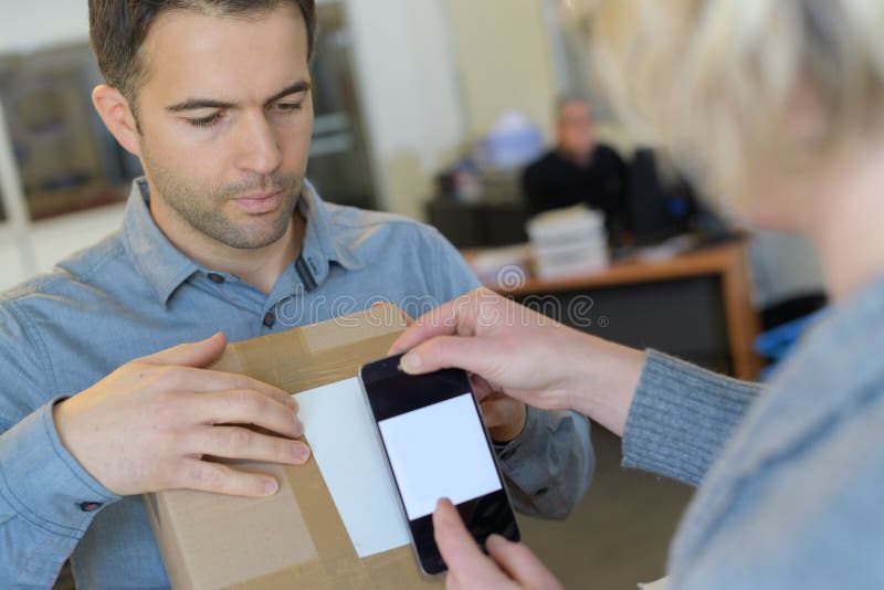 Scanning Label on Boxes with Barcode Scanner Stock Photo - Image of ...