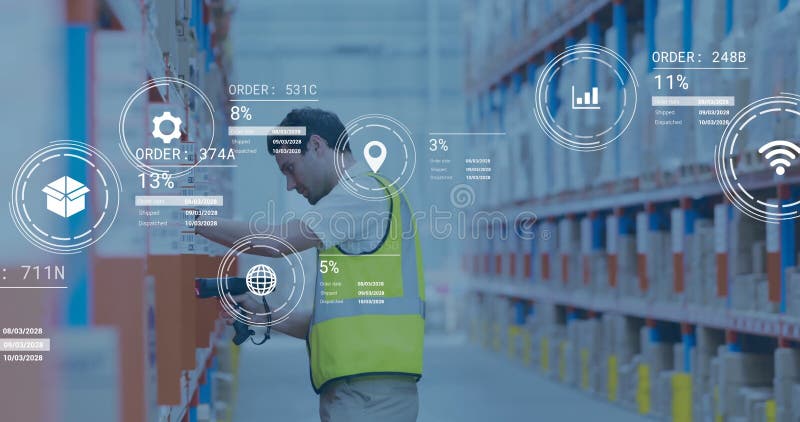 Scanning Packages, Warehouse Worker Using Digital Animation for Data ...
