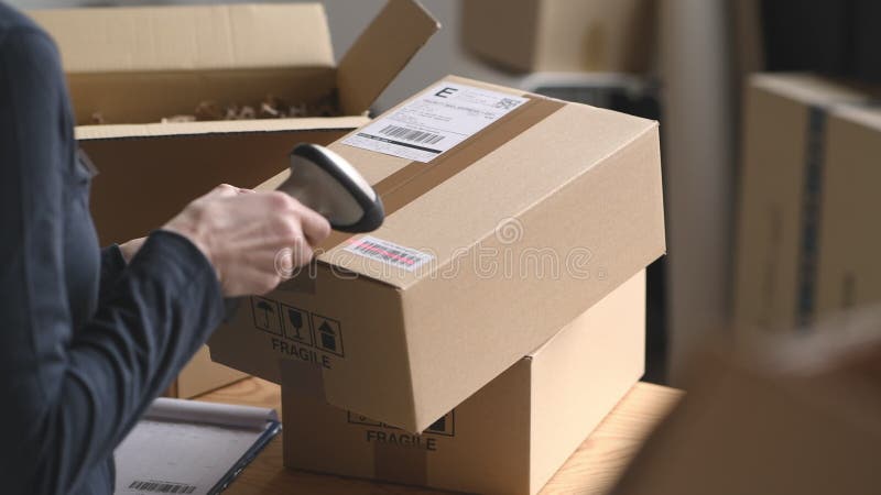 Scanning Parcel Barcode before Shipment Stock Video - Video of ...