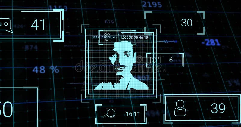 Scanning Pixelated Male Silhouette Undergoing Biometric Scan on UI Grid ...