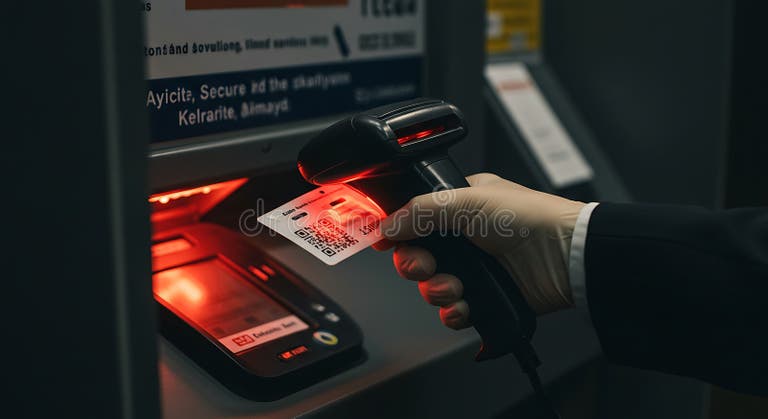 Scanning Qr Code with Handheld Scanner on Electronic Device at Entrance ...