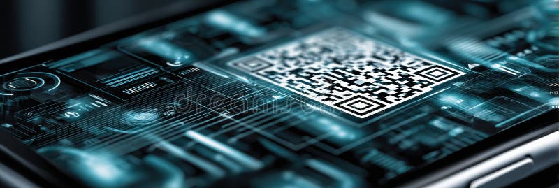 Scanning a QR Code with a Smartphone Surrounded by Futuristic Digital ...
