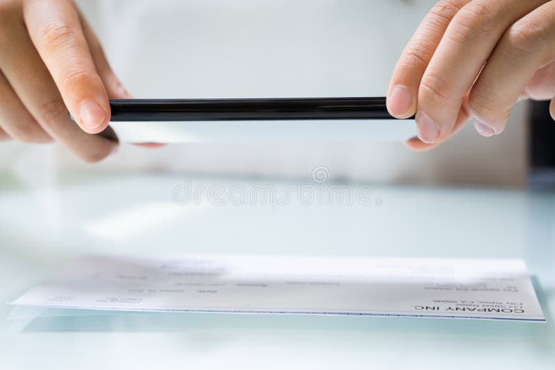 Scanning Remote Deposit Check Document Using Phone Stock Photo - Image ...