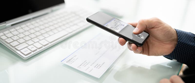 Scanning Remote Deposit Check Document Using Phone Stock Image - Image ...