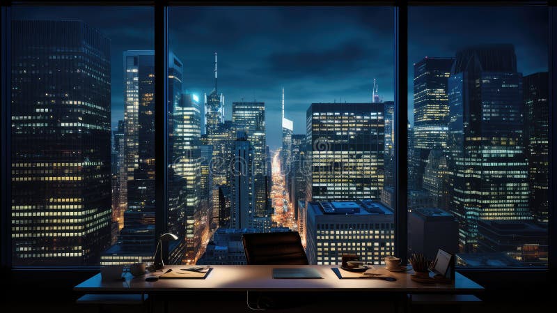 Scape Office Background Night Stock Illustration - Illustration of ...