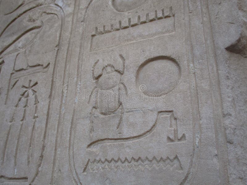 Scarab Hieroglyphs Carving Temple Wall Stock Image - Image of rock ...