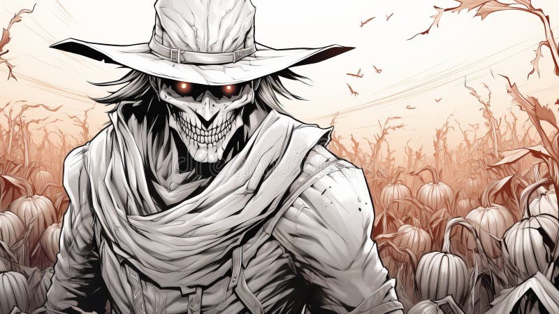Scarecrow Coloring Page: Dark and Gritty Halloween Horror Comic Style ...