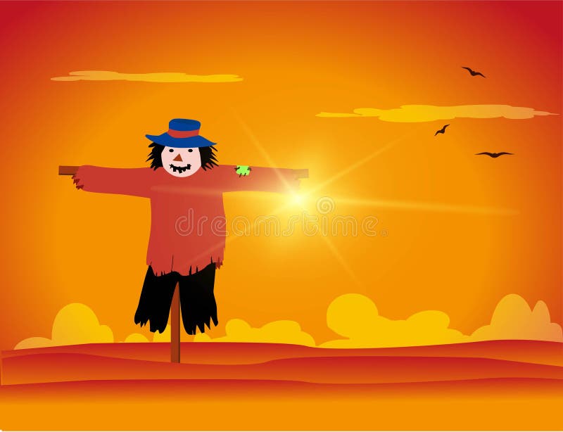 Scarecrow in the Countryside in the Sunset Stock Vector - Illustration ...