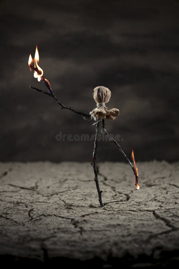 Scarecrow in the Desert Looking a Fire Burning from His Arms Stock ...