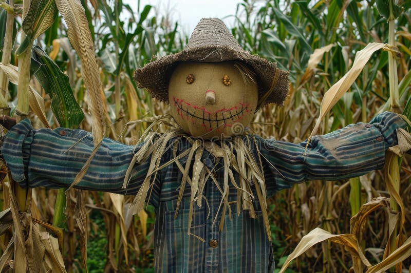 Scarecrow Doll Standing Amidst Cornstalks in a Farm Field, a Scarecrow ...