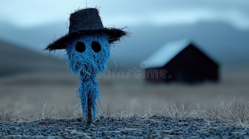 Scarecrow Figure Standing in a Field with a Rustic Barn in the ...