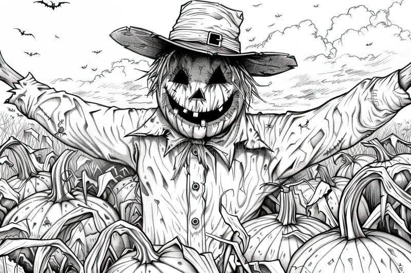 Scarecrow with a Jack-o -lantern Head Standing in a Pumpkin Patch ...