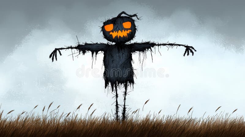Scarecrow with Pumpkin Head in a Field Spooky Halloween Atmosphere ...