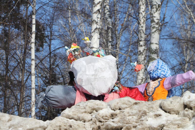Scarecrow standing on snow stock photo. Image of symbol - 50637594