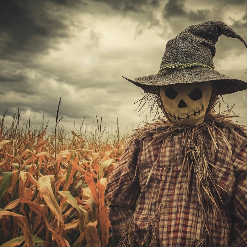 A Scarecrow Stands Tall in a Corn Field, Watching Over the Crops Stock ...