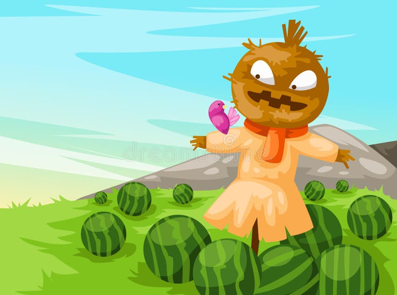 Scarecrow with watermelon stock illustration. Illustration of clipart - 20082604