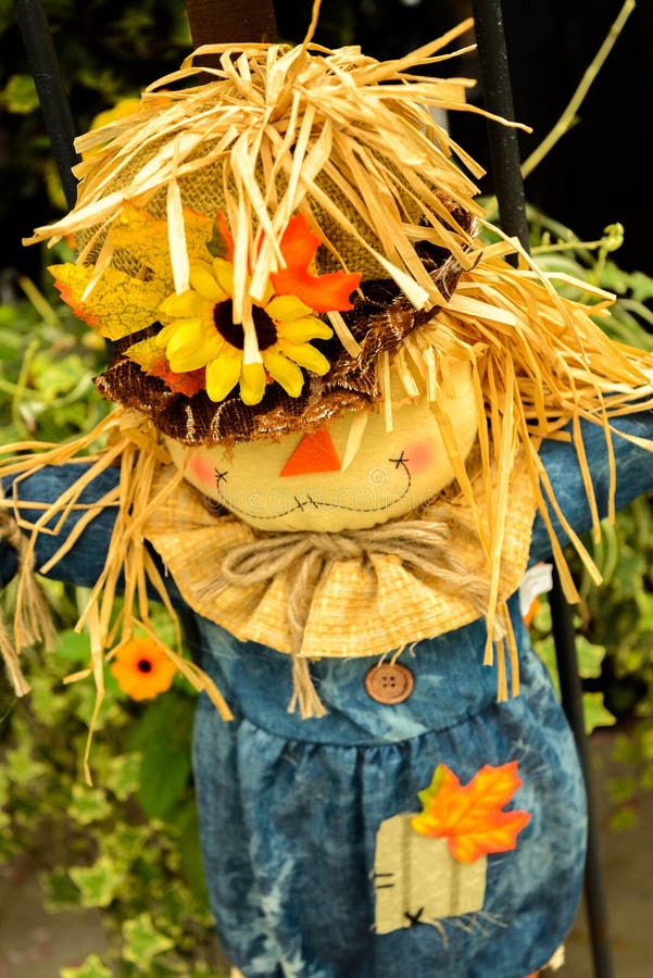Scarecrows with Flowers and Hay Stock Photo - Image of scarecrow ...