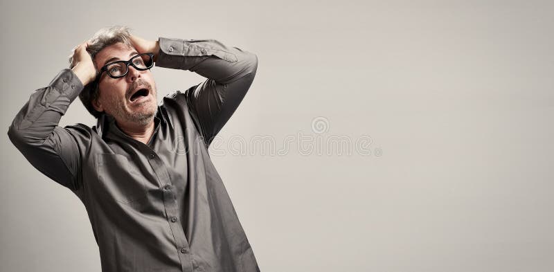 Afraid old man stock image. Image of fright, gray, frightened - 80492199