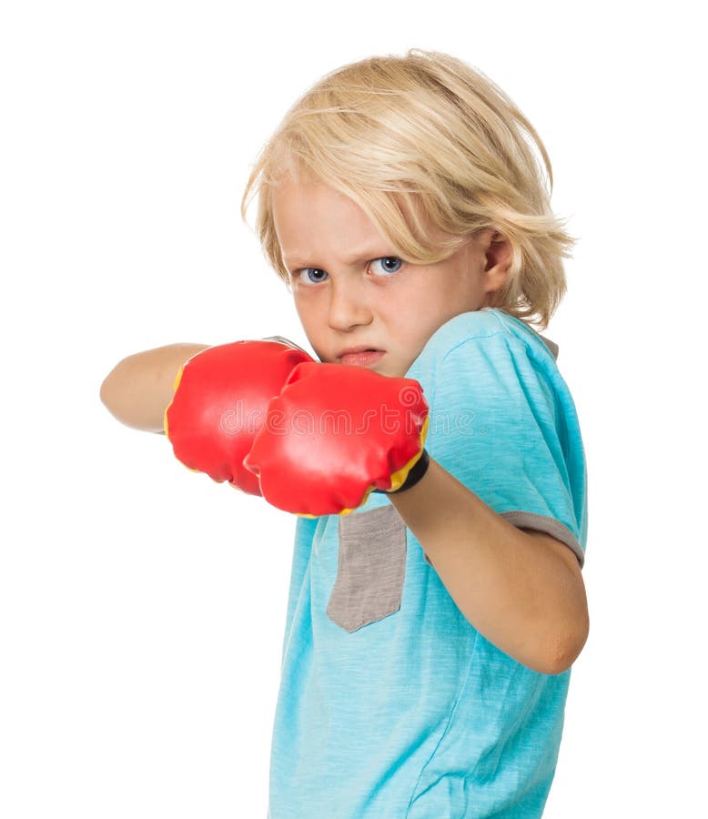 Scared Angry Boy with Boxing Gloves Stock Image - Image of healthy ...