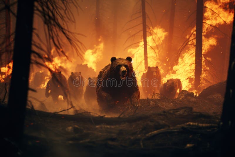Scared Bear Runs Away from Forest Fire, Largest Wildfire in Woods ...