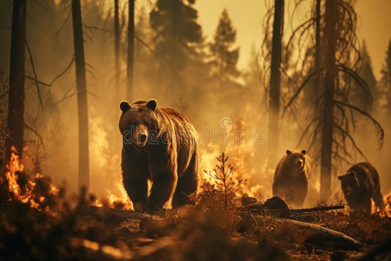 Scared Bear Runs Away from Forest Fire, Largest Wildfire in Woods ...
