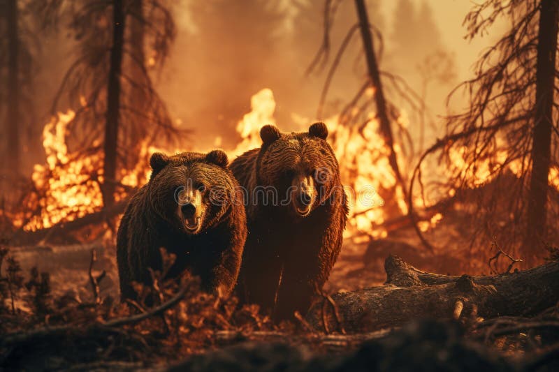 Scared Bear Runs Away from Forest Fire, Largest Wildfire in Woods ...