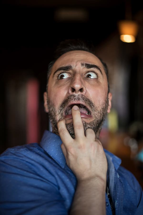 Scared Bearded Man Screaming with Frustration Stock Photo - Image of ...