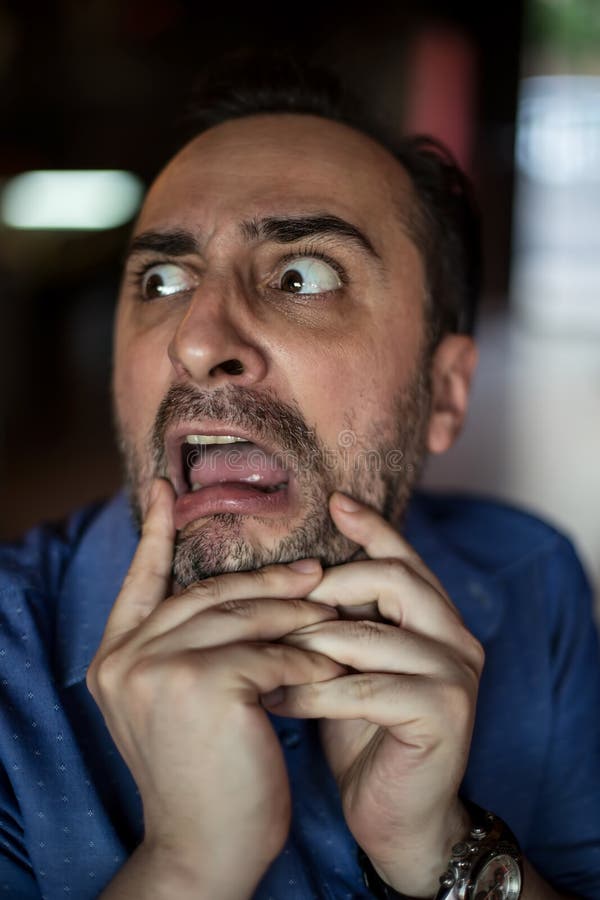 Scared Bearded Man Screaming with Frustration Stock Photo - Image of ...