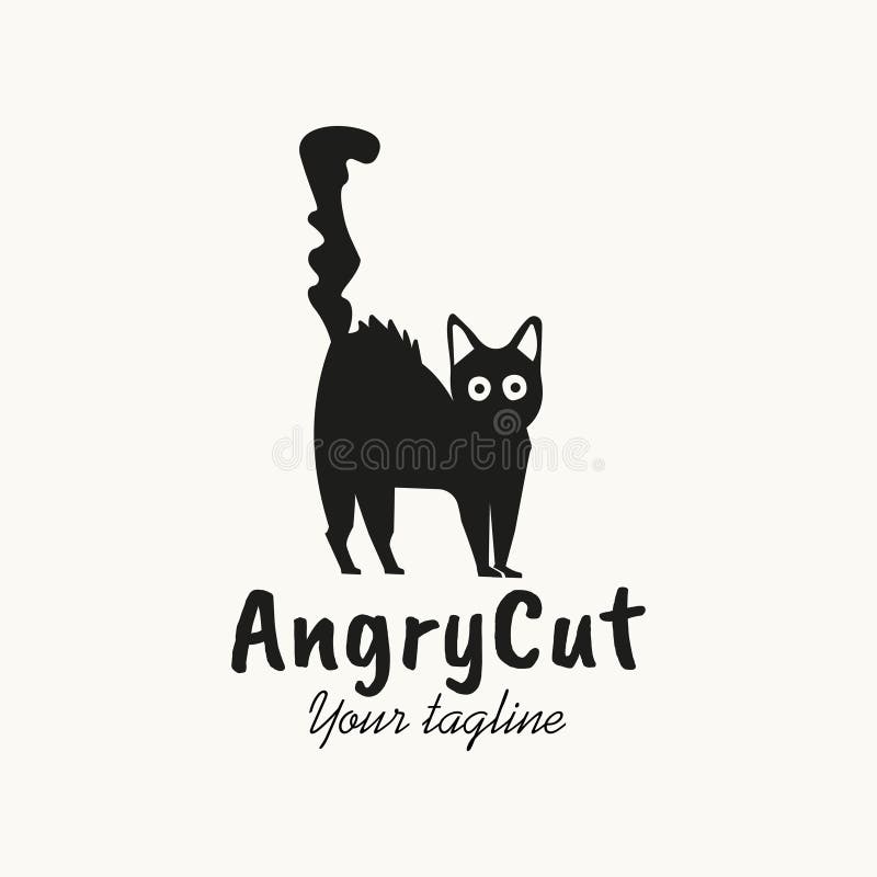Scared Black Cat Silhouette Illustration Design with Standing Tail ...
