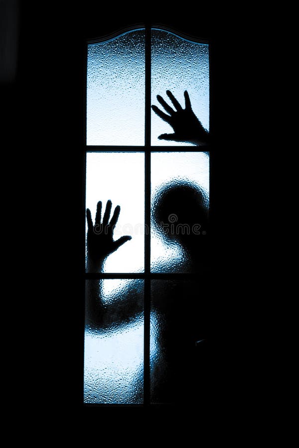 Scared Boy Behind Glass Door Stock Photo - Image of dark, child: 39614520