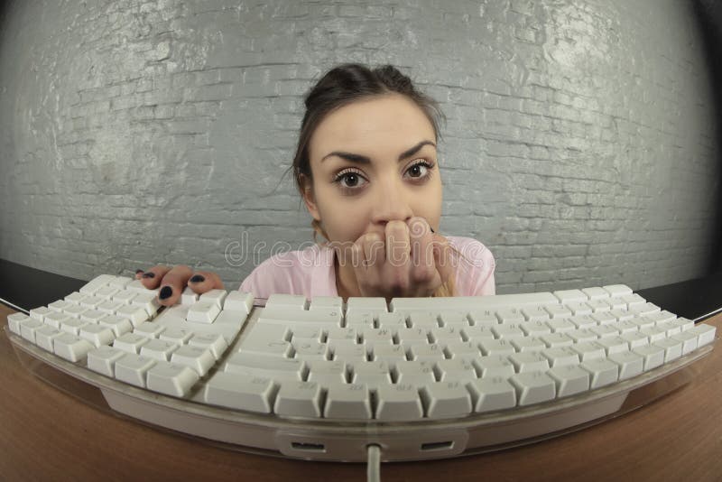 Scared Business Woman Working on the Computer Stock Photo - Image of ...