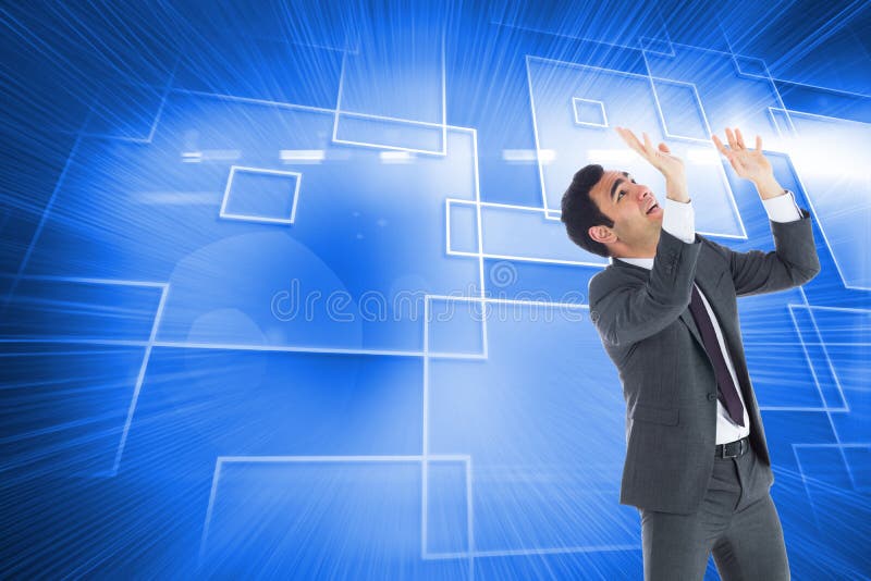 Scared Businessman with Arms Raised Stock Image - Image of businessman ...