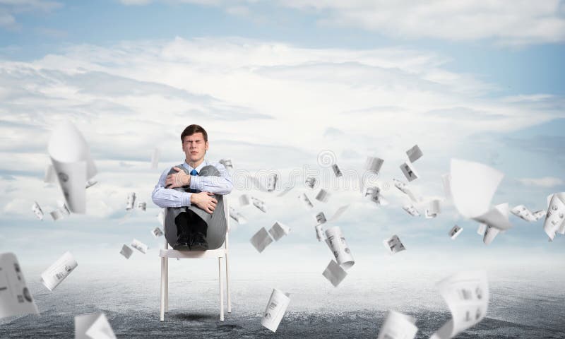 Scared Businessman on a Chair Stock Photo - Image of fear, male: 269045710