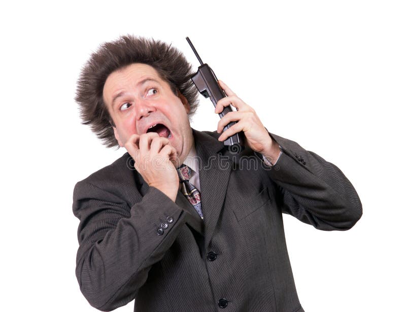 Scared Businessman with Phone Stock Image - Image of frustration ...