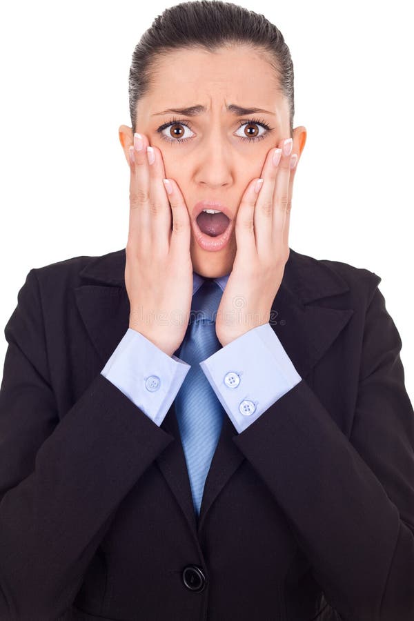 Scared businesswoman stock photo. Image of portrait, female - 19694704