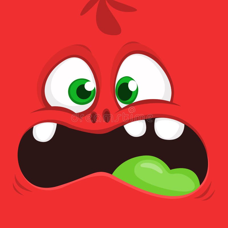 Scared Cartoon Monster Face. Vector Halloween Red Monster with Big ...