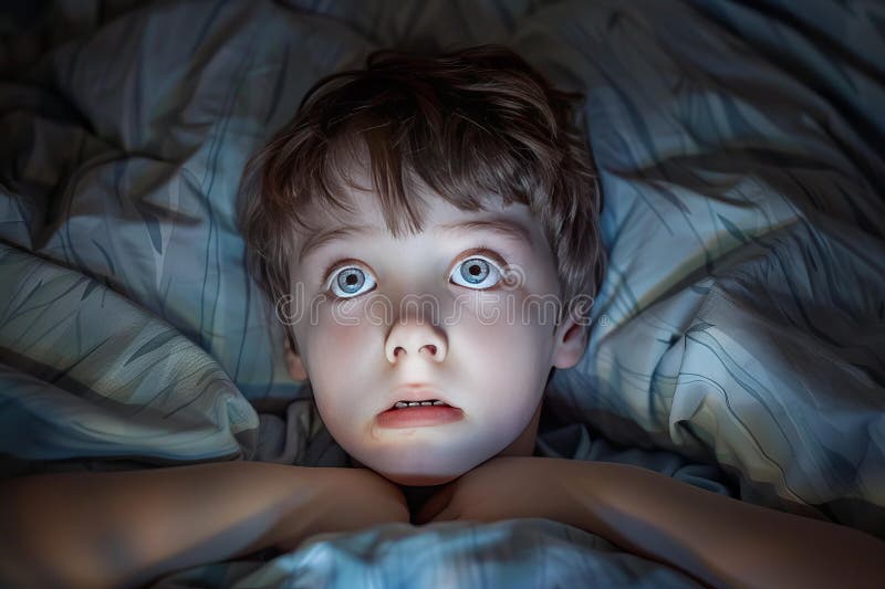 Scared Child Lying in Bed Having Nightmares Stock Image - Image of ...