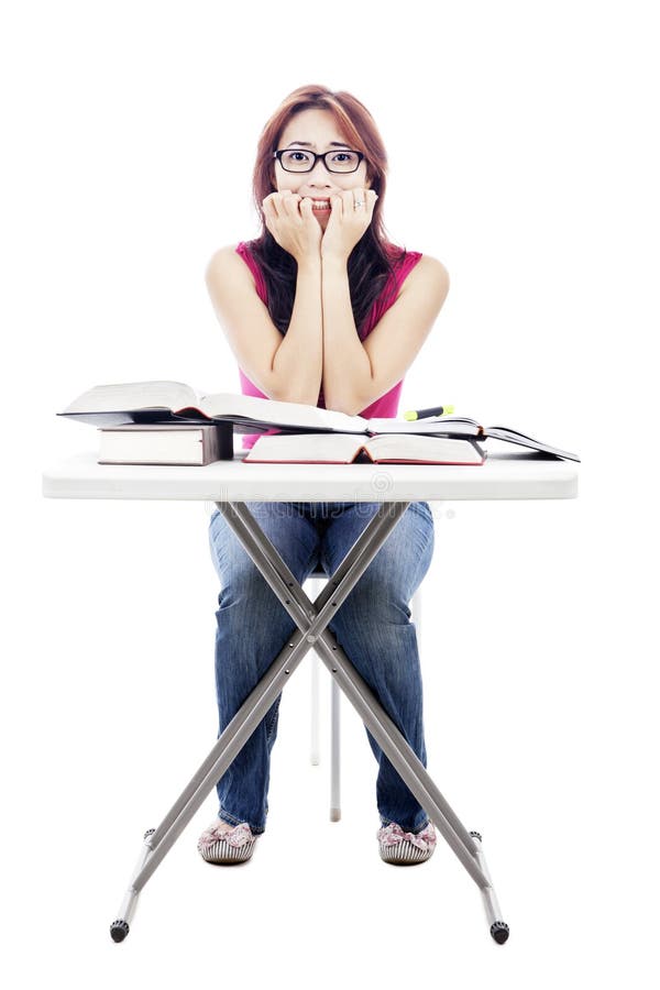 Scared college student stock photo. Image of library - 25805650