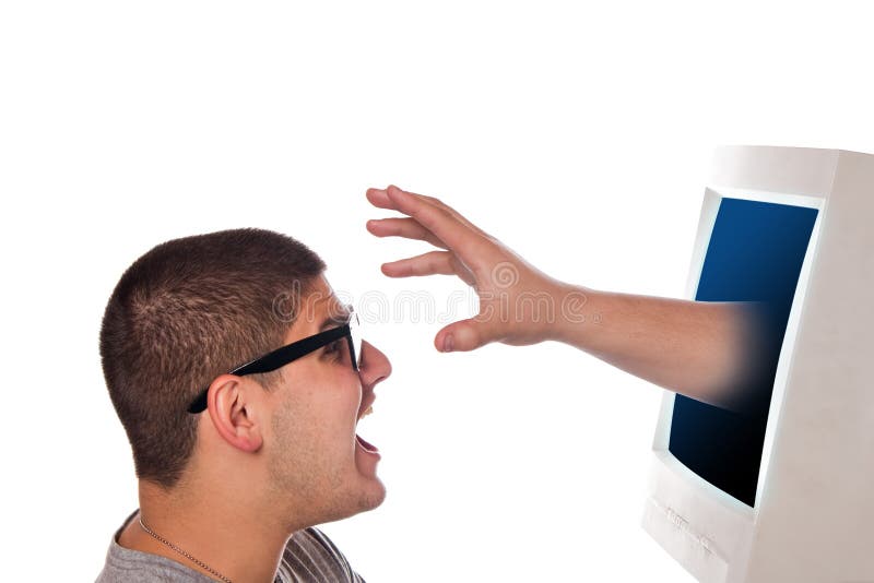 Scared Computer User stock photo. Image of sticking, malware - 16826582