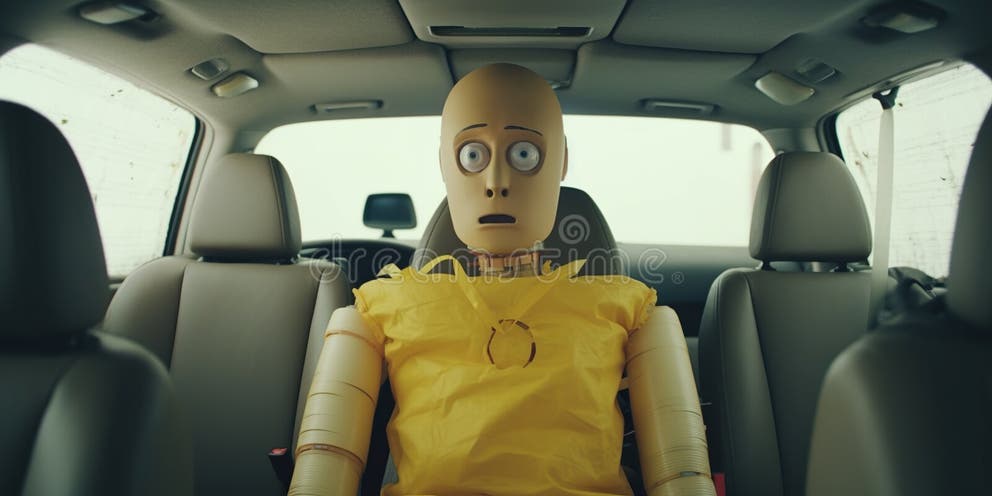 Scared Crash Test Dummy Inside Car, Concept of Safety Engineering ...