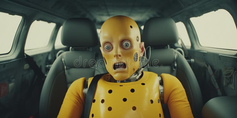 Scared Crash Test Dummy Inside Car, Concept of Safety Engineering ...