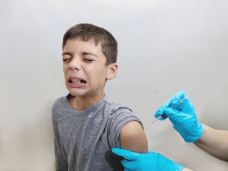 Scared and Crying Boy Getting Vaccine Stock Photo - Image of needle ...