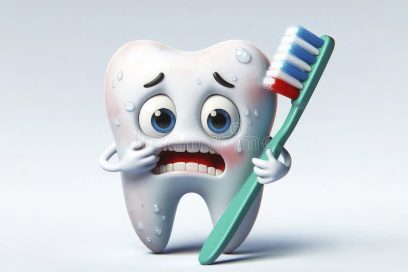 Scared Dirty Tooth Afraid of Toothbrush 3d Tooth Character Isolated on ...