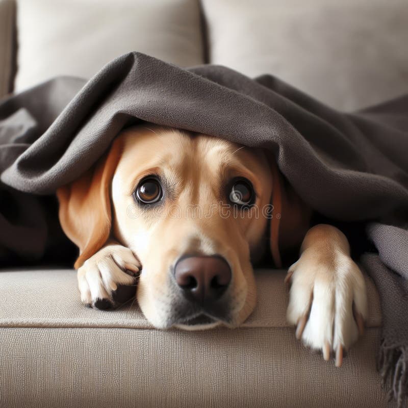 Scared Dog Lying on a Sofa Under the Blanket. Ai Generative Stock ...