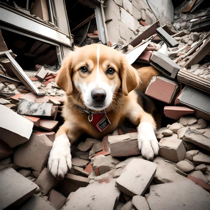 Dog Surviving an Earthquake - Ai Generated Image Stock Illustration ...