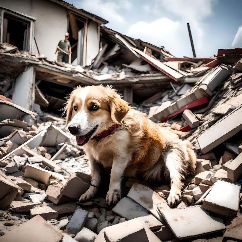 Dog Surviving an Earthquake - Ai Generated Image Stock Illustration ...