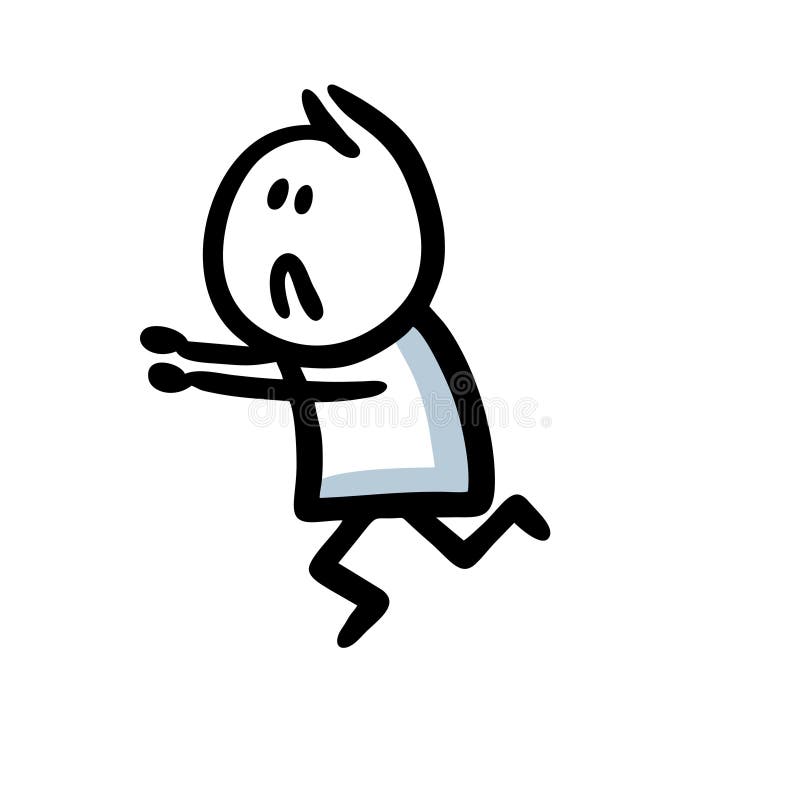 Scared Doodle Character Running Fast from the Danger with Unhappy Grin ...