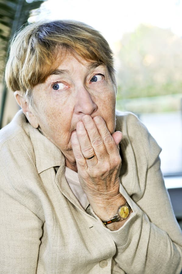 Scared elderly woman stock image. Image of frightened - 8294081