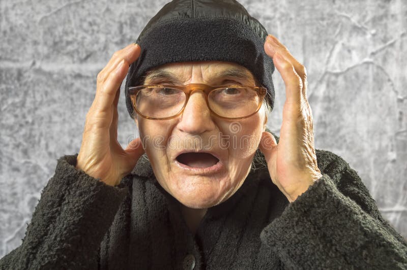 Scared elderly woman. stock photo. Image of scare, alone - 44875978