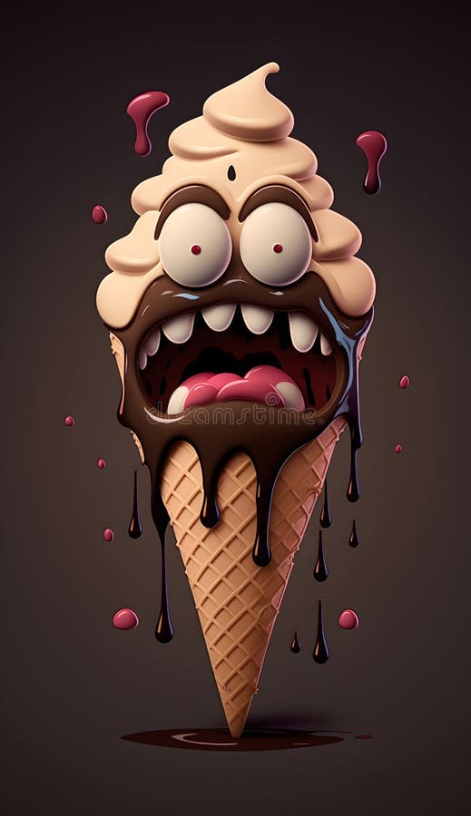 Scared Emoji on Ice Cream with Waffle Cone. Generative AI Stock ...